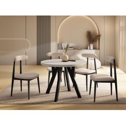 ESSTISCH Avero Black runder ausziehbarer, Kiefer wei&szlig; 100-140/100/77 cm