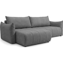 ECKSOFA Liv mit Schlaffunktion & Bettkasten in Cordstoff Grau, Universell 260/154/86 cm