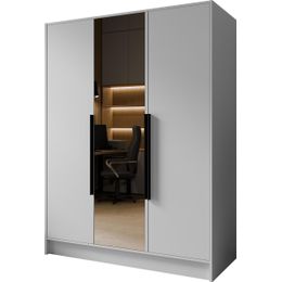 KLEIDERSCHRANK Mono Lux mit Speigel, Dreht&uuml;ren mit Schwarze Metallgriffe, Wei&szlig; 150/200/51 cm