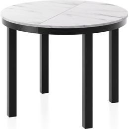ESSTISCH Corin Schwarz runder ausziehbarer, Wei&szlig;er Marmor 100-176/100/76 cm