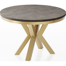 ESSTISCH Clara Gold runder ausziehbarer, Dunkelgrauer Chicago Beton 120-200/120/76 cm