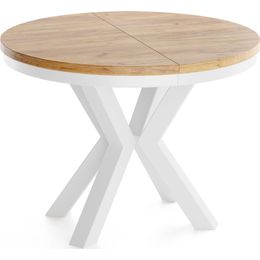 ESSTISCH Clara Wei&szlig; runder ausziehbarer, Craft Eiche 120-200/120/76 cm