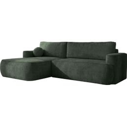 ECKSOFA Marion mit Schlaffunktion & Bettkasten in Chenille Dunkelgr&uuml;n, Links 267/154/83 cm