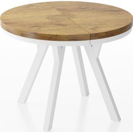 ESSTISCH Lume Wei&szlig; runder ausziehbarer, Lancelot Eiche 100-200/100/76 cm