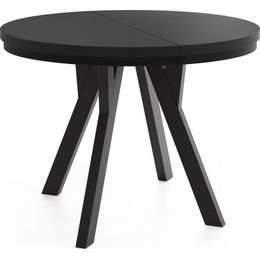 ESSTISCH Strato Black runder ausziehbarer, Schwarz 100-200/100/77 cm