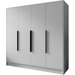 KLEIDERSCHRANK Mono Bis im Skandi-Stil, Dreht&uuml;ren mit Schwarze Metallgriffe, Wei&szlig; 200/200/51 cm