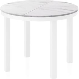 ESSTISCH Rowan Wei&szlig; runder ausziehbarer, Wei&szlig;er Marmor 100-176/100/76 cm