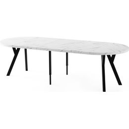 ESSTISCH Twixy XXL gro&szlig; rund oval ausziehbar, Marmor Wei&szlig; 100-250/100/76 cm