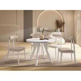 ESSTISCH Avero White runder ausziehbarer, Wei&szlig; 100-140/100/77 cm