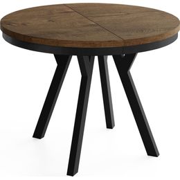 ESSTISCH Vero Neo rund ausziehbar verl&auml;ngerbar, Eiche Braun Rustikal 80-130/80/77 cm