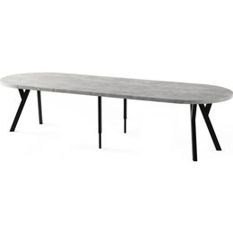 ESSTISCH Twixy XXL gro&szlig; rund oval ausziehbar, Grauer Beton 100-300/100/76 cm