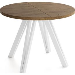 ESSTISCH Ravero runder ausziehbarer, Eiche Braun Rustikal 100-180/100/77 cm