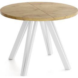 ESSTISCH Ravero runder ausziehbarer, Eiche Hell Braun 100-180/100/77 cm