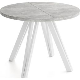 ESSTISCH Ravero runder ausziehbarer, Beton grau 100-140/100/77 cm