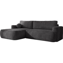 ECKSOFA Marion mit Schlaffunktion & Bettkasten in Chenille Graphit, Schwarz, Links 267/154/83 cm