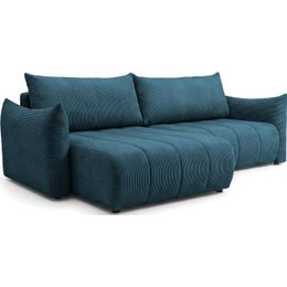ECKSOFA Liv mit Schlaffunktion & Bettkasten in Cordstoff Marineblau, Universell 260/154/86 cm