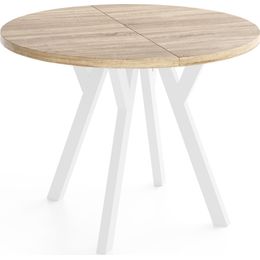 ESSTISCH Vero Wei&szlig; rund ausziehbar verl&auml;ngerbar, Eiche Sonoma Hellbraun 100-300/100/77 cm