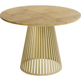 ESSTISCH Naro rund ausziehbar mit Goldenem Lamellen-Metallgestell, Braun 120-200/120/76 cm