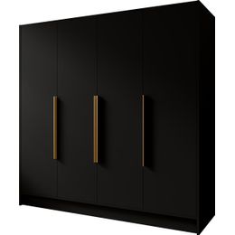 KLEIDERSCHRANK Mono Bis im Skandi-Stil, Dreht&uuml;ren mit Goldene Metallgriffe, Schwarz 200/200/51 cm