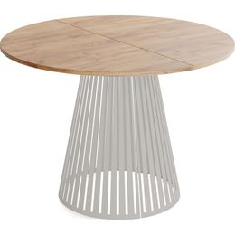 ESSTISCH Naro rund ausziehbar mit Lamellen-Metallgestell in Grau-Beige, Braun 120-200/120/76 cm