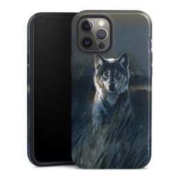 DeinDesign iPhone 12 Pro Max Handy Panzer Handyh&uuml;lle robuste Outdoor H&uuml;lle Schutzh&uuml;lle gl&auml;nzend Wolf Painting Nature Tough Case