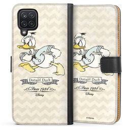 DeinDesign Galaxy A12 Handy Klapph&uuml;lle Handyh&uuml;lle aus Kunst Leder schwarz Flip Case Disney Donuld Duck Vintage Official Licensed Product Sideflip mit langer 