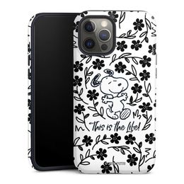 DeinDesign iPhone 12 Pro Max Handy Panzer Handyh&uuml;lle robuste Outdoor H&uuml;lle Schutzh&uuml;lle gl&auml;nzend Peanuts Flowers Snoopy Tough Case