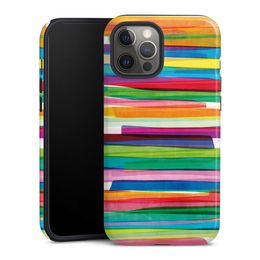 DeinDesign iPhone 12 Pro Max Handy Panzer Handyh&uuml;lle robuste Outdoor H&uuml;lle Schutzh&uuml;lle gl&auml;nzend Water Colour Stripes Colourful Tough Case