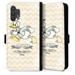 DeinDesign Galaxy A32 5G Handy Klapph&uuml;lle Handyh&uuml;lle aus Kunst Leder schwarz Flip Case Disney Donuld Duck Vintage Official Licensed Product Sideflip mit langer 