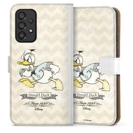 DeinDesign Galaxy A33 5G Handy Klapph&uuml;lle Handyh&uuml;lle aus Kunst Leder wei&szlig; Flip Case Disney Donuld Duck Vintage Official Licensed Product Sideflip mit Lasche
