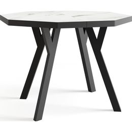 ESSTISCH Desmond achteckiger ausziehbarer, Marmor Wei&szlig; 100-150/100/76 cm