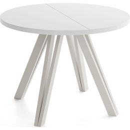 ESSTISCH Ravero runder ausziehbarer, Wei&szlig; 100-140/100/77 cm