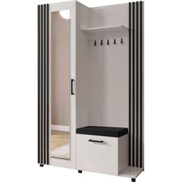 GARDEROBE Linaro mit Spiegel, Sitzbank in Lamellen-Optik 137/207/42 cm, Rechts