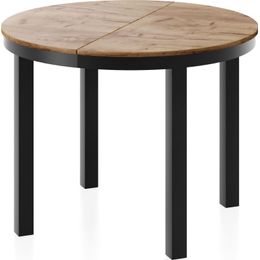ESSTISCH Corin Schwarz runder ausziehbarer, Craft Eiche 100-176/100/76 cm