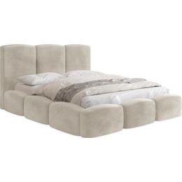 POLSTERBETT Harmony mit Bettkasten, Creme Samt Velours 120x200 cm