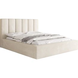 POLSTERBETT Amira mit Bettkasten, Creme Samt 120x200 cm