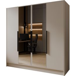 KLEIDERSCHRANK Mono Lux mit Speigel, Dreht&uuml;ren mit Schwarze Metallgriffe, Kaschmir 200/200/51 cm