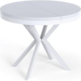 ESSTISCH Cloud runder ausziehbarer, Wei&szlig; 90-170/90/76 cm
