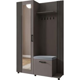 GARDEROBE Linaro mit Spiegel, Sitzbank in Lamellen-Optik 137/207/42 cm, Rechts