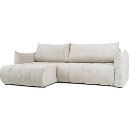ECKSOFA Liv mit Schlaffunktion & Bettkasten in Cordstoff Creme, Universell 260/154/86 cm