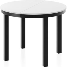 ESSTISCH Corin Schwarz runder ausziehbarer, Wei&szlig; 100-176/100/76 cm