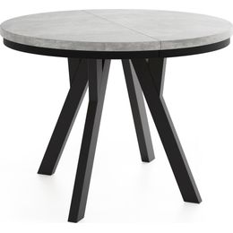 ESSTISCH Strato Black runder ausziehbarer, Beton grau 80-160/80/77 cm