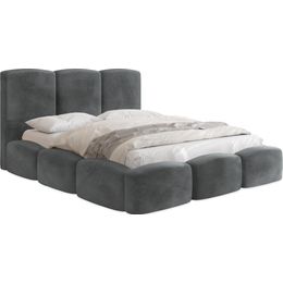 POLSTERBETT Harmony mit Bettkasten, Grau Samt Velours 120x200 cm