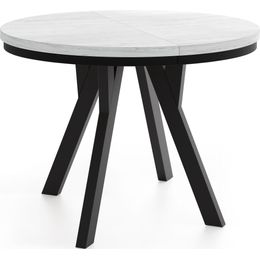 ESSTISCH Strato Black runder ausziehbarer, Kiefer wei&szlig; 100-140/100/77 cm