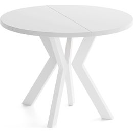 ESSTISCH Savio Wei&szlig; rund ausziehbar verl&auml;ngerbar, Wei&szlig; 80-130/80/77 cm