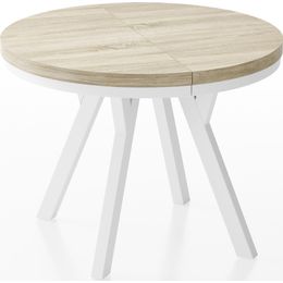 ESSTISCH Lume Wei&szlig; runder ausziehbarer, Sonoma Eiche 100-150/100/76 cm