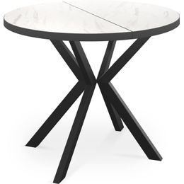 ESSTISCH Vincento runder ausziehbar, Marmor Wei&szlig; 100-180/100/76 cm