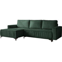 ECKSOFA Velora mit Schlaffunktion & Stauraum, Universell Rechts/Links, Dunkelgr&uuml;n Samt 270/92/150 cm