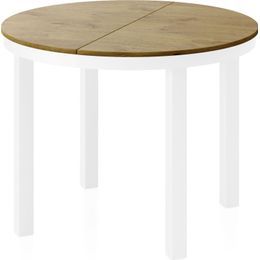 ESSTISCH Rowan Wei&szlig; runder ausziehbarer, Lancelot Eiche 100-176/100/76 cm