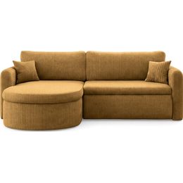 ECKSOFA Cora mit Schlaffunktion & Stauraum, Universell Rechts/Links, Senfgelb Cord Chenille 260/82/160 cm